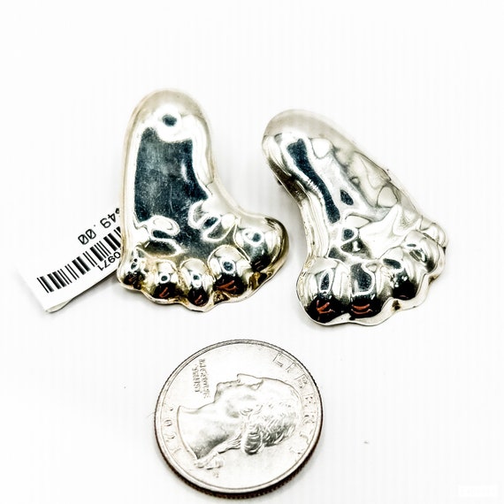 Sterling Silver Estate Foot Clip On Earrings - Gem
