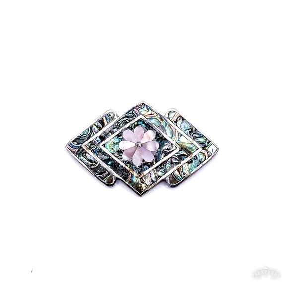 Beautiful Inlay Opal Design Flower Pin / Pendant - Gem