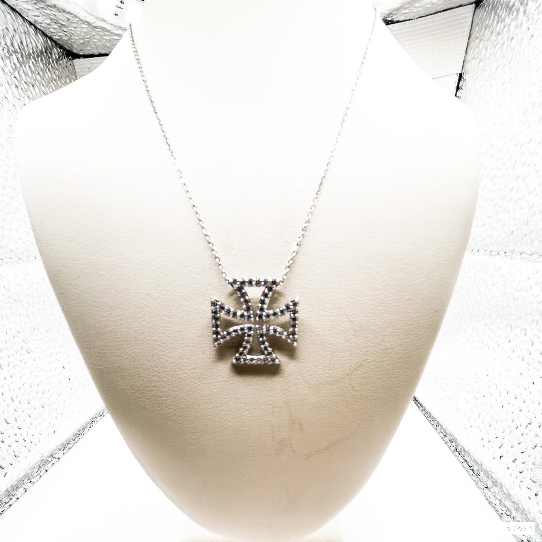 Estate Sterling Silver Maltese Cross Pendant With Cz's Necklace - Etsy
