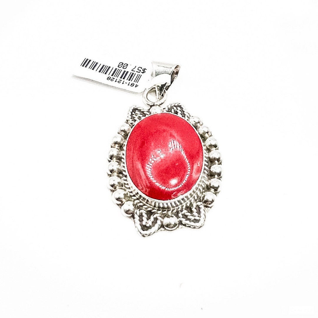 Sterling Silver Estate Red Oval Stone Pendant - Etsy