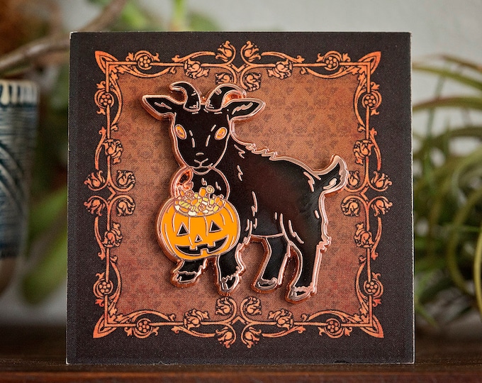 Halloween Edition Trick-or-treat Baby Goat Enamel Pin Copper Plated ...