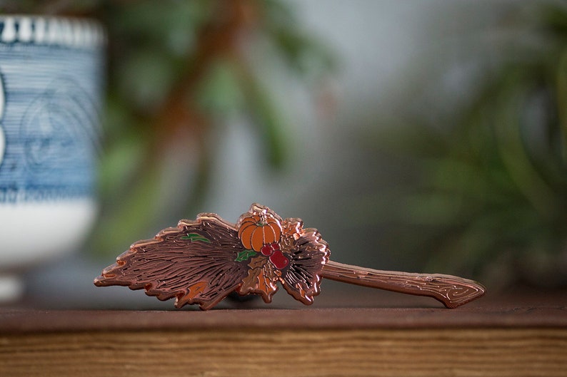 Mabon Witch's Broom Enamel Pin | Copper Plated Push Pin | Harvest Fall ...