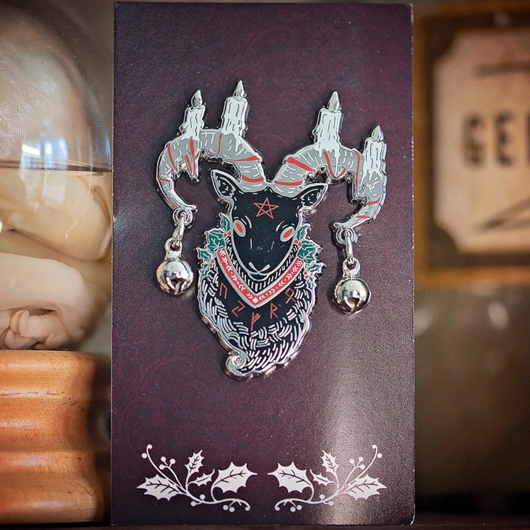 Yule Edition ** Black Goat Enamel Pin | Silver Plated Push Pin | Norse ...