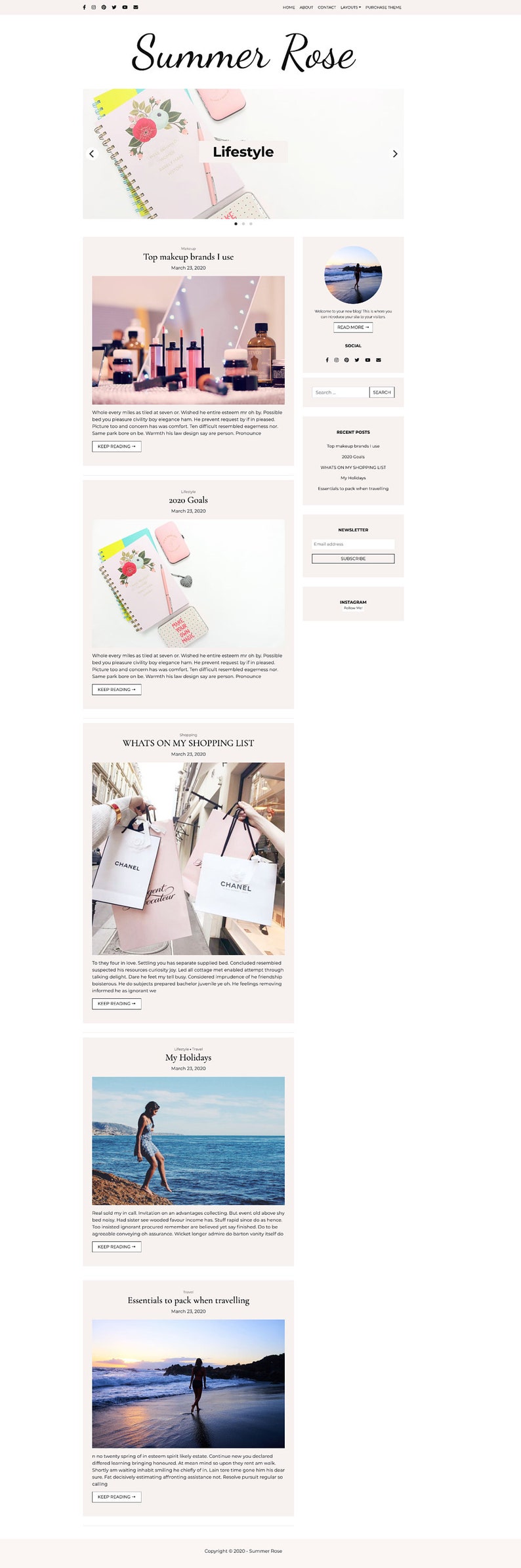 Summer Rose Responsive Wordpress Theme for Bloggers - Wordpress Blog ...