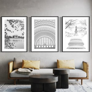 DC Photography, Washington DC Black and White Art Print Set, Set of ...
