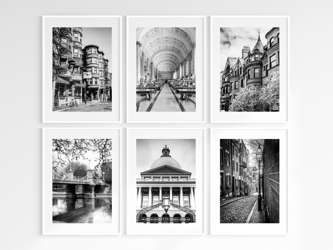 Boston Gallery Wall - SALE 30% OFF Set of Six Prints, Black and White ...
