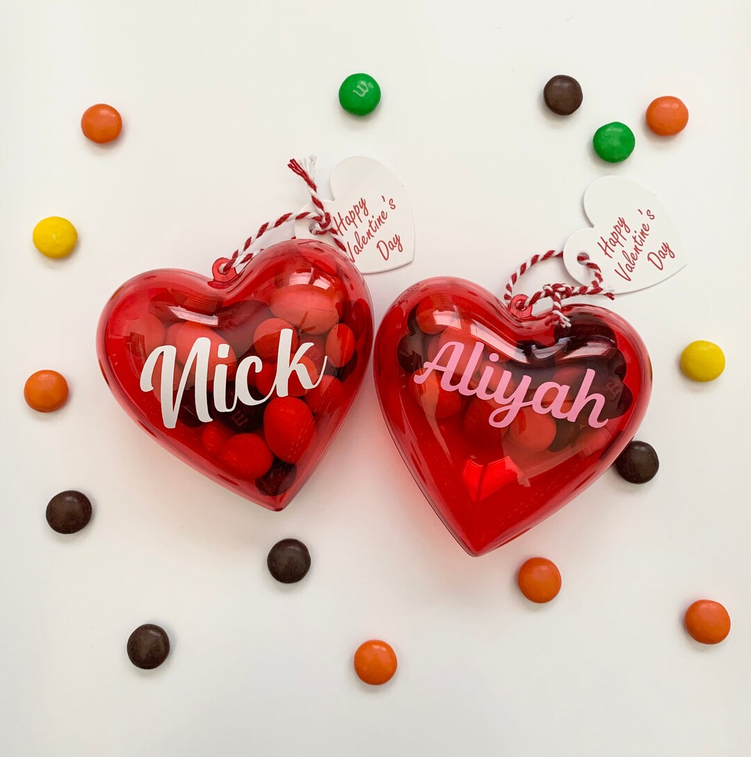Personalized Plastic Heart Containers, Heart Candy Holder, Valentines ...
