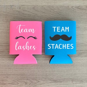 Team Lashes and Team Staches Can Coolers, Gender Reveal Can Coolers ...