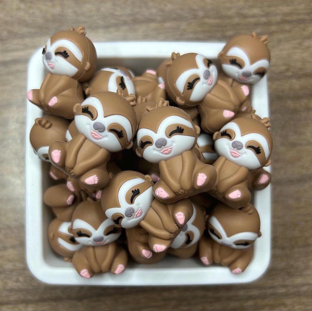 2 Pack Sloth Focal Bead | Silicone Bead | 3D Silicone Focal Bead ...
