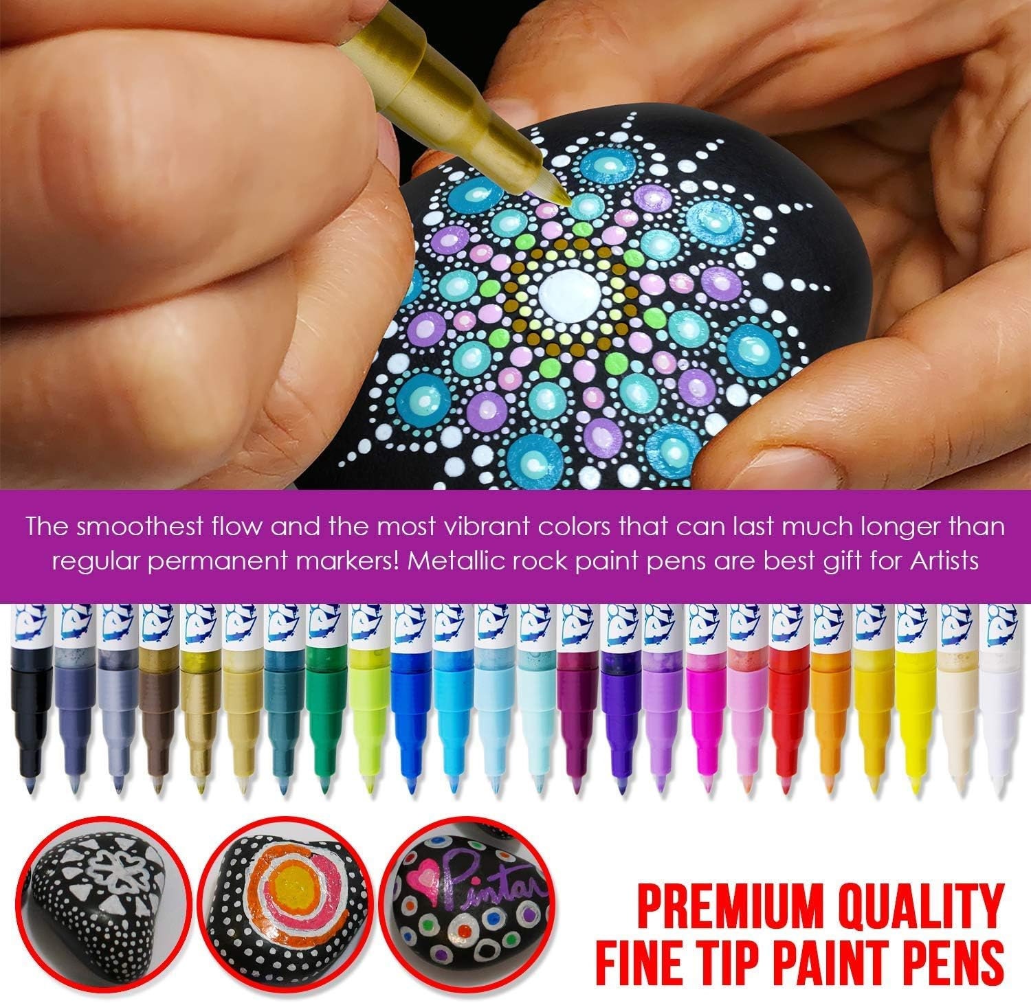 PINTAR Premium Acrylic Paint Pens - (24 Pack) Fine Tip Pens & (26 ...
