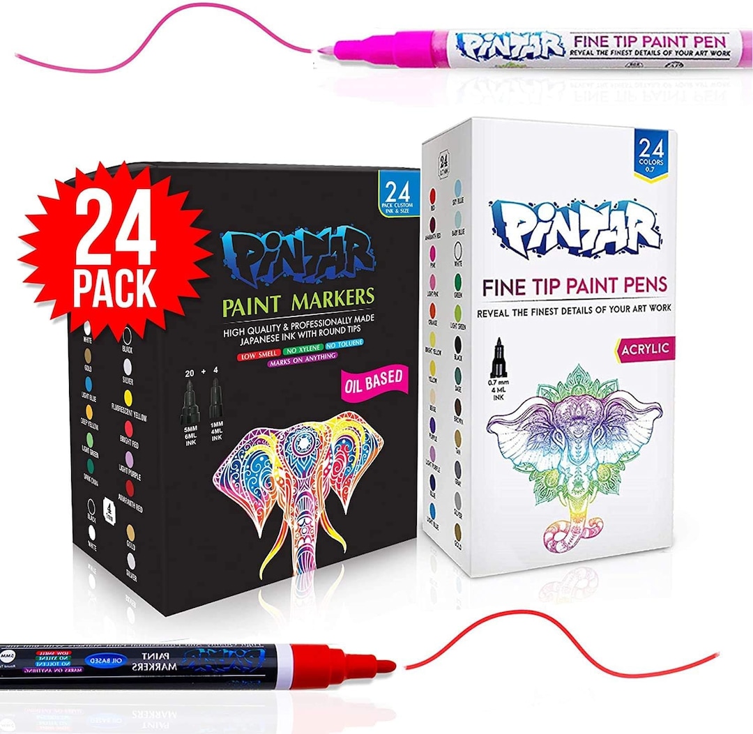 PINTAR Premium Acrylic and Oil Paint Pens - (24 Pack) Fine Tip Pens ...