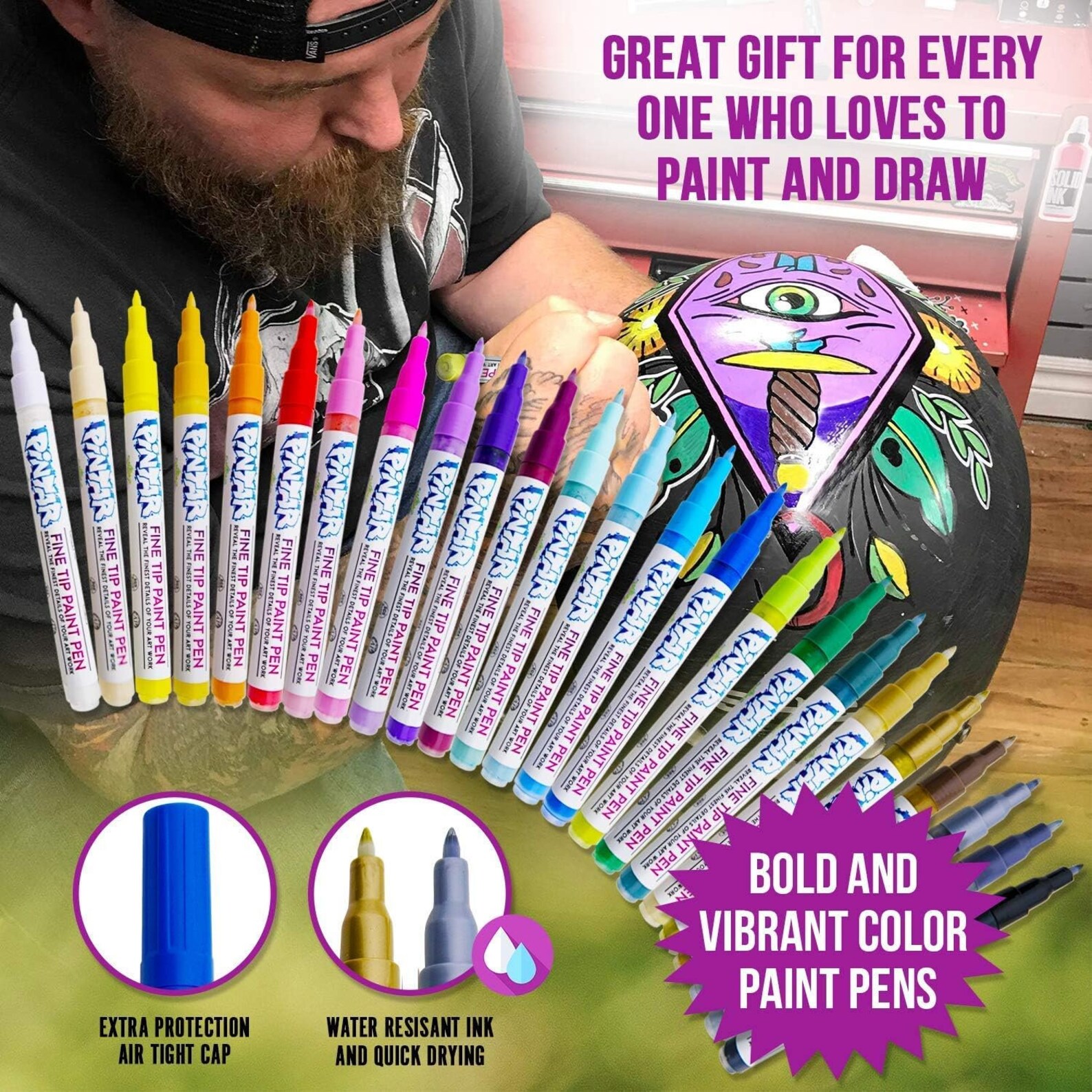 PINTAR Premium Acrylic Paint Pens - (24 Pack) Fine Tip Pens & (26 ...