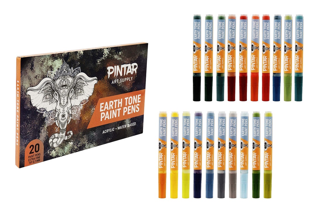 Pintar Earth Tone Paint Pens 0.7MM 20 Pack and Outline & Fill Pack 18 ...