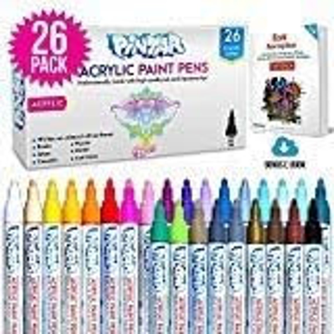 PINTAR Premium Acrylic Paint Pens 24 Pack Fine Tip Pens & 26 Colors ...