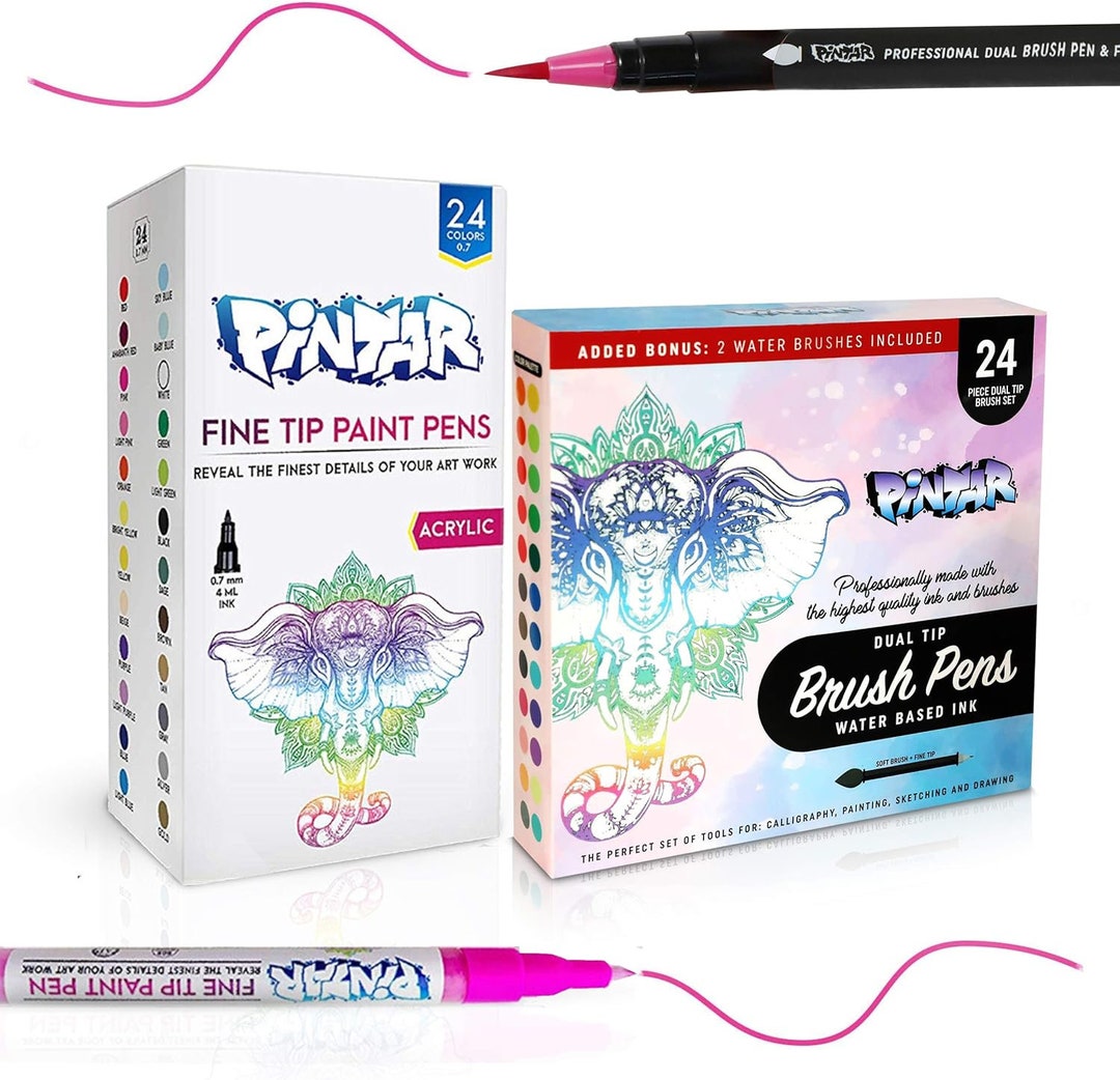 PINTAR Premium Paint Pens -(24 Pack) Acrylic Fine Tip Pens and Dual ...