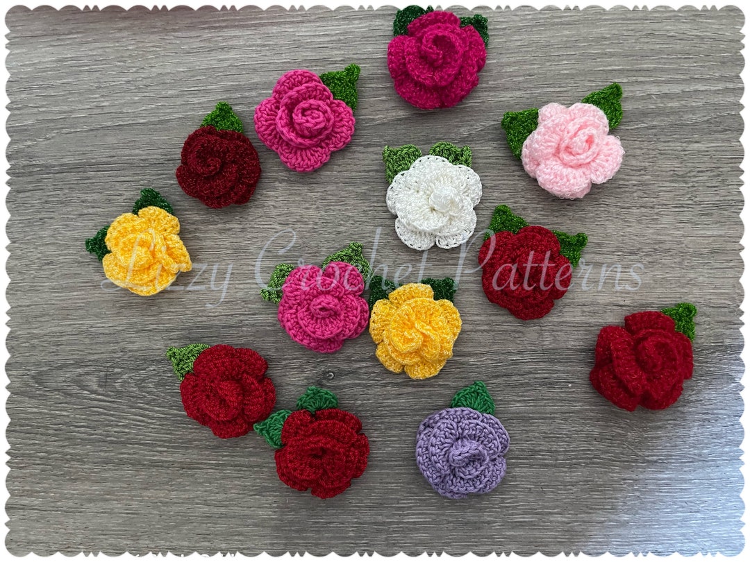 Crochet Rose Pattern - Crochet Mini Rose - Crochet Flower Applique PDF ...