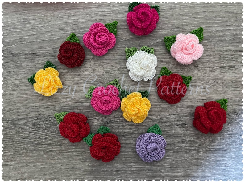 Crochet Rose Pattern - Crochet Mini Rose - Crochet Flower Applique PDF ...