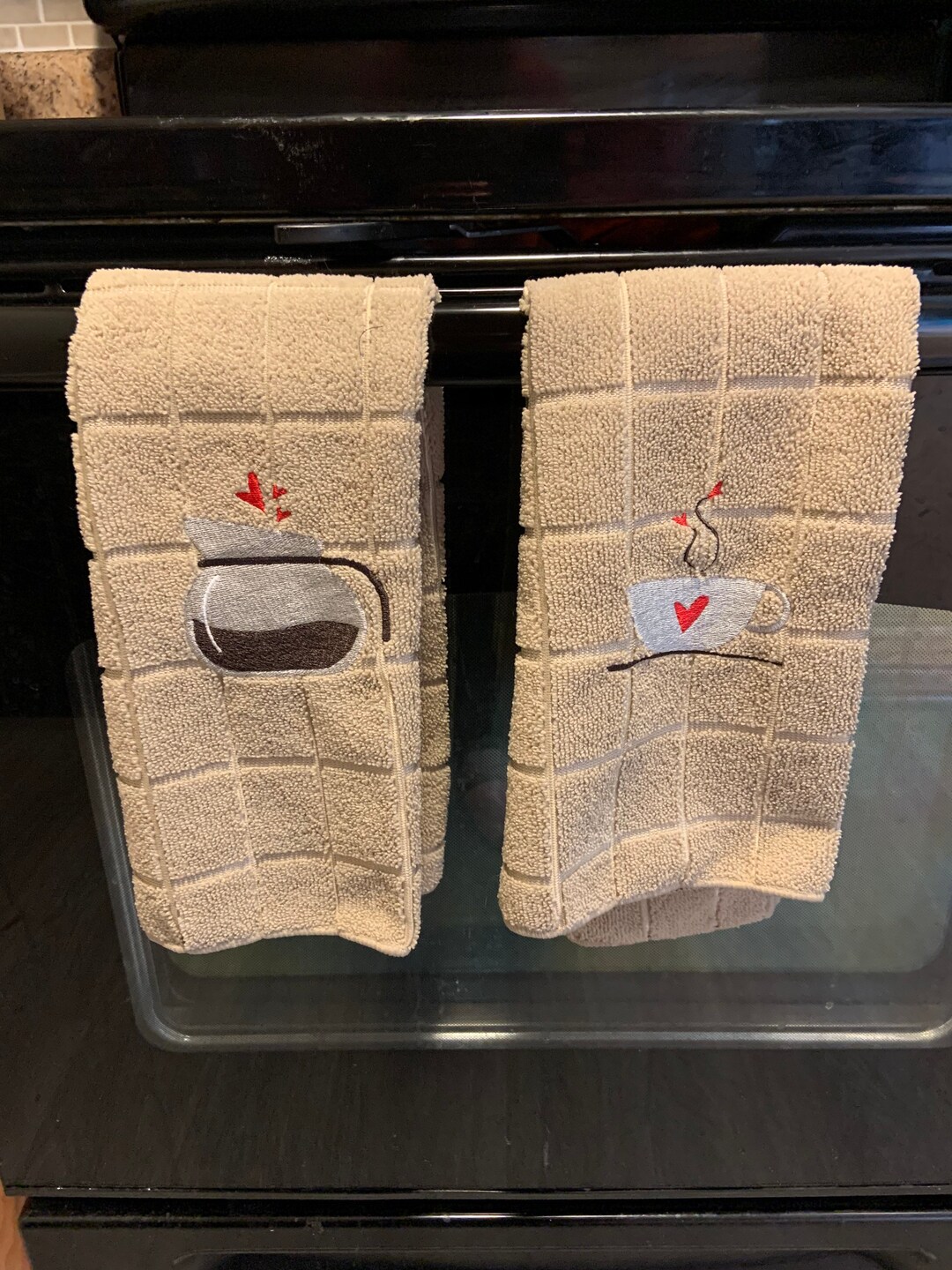 Coffee Themed Embroidered Kitchen Towels - Two Pack - Etsy
