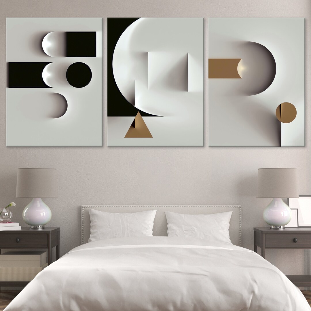 Geometric Line Art Abstract 3 Piece Wall Art Prints Black and - Etsy