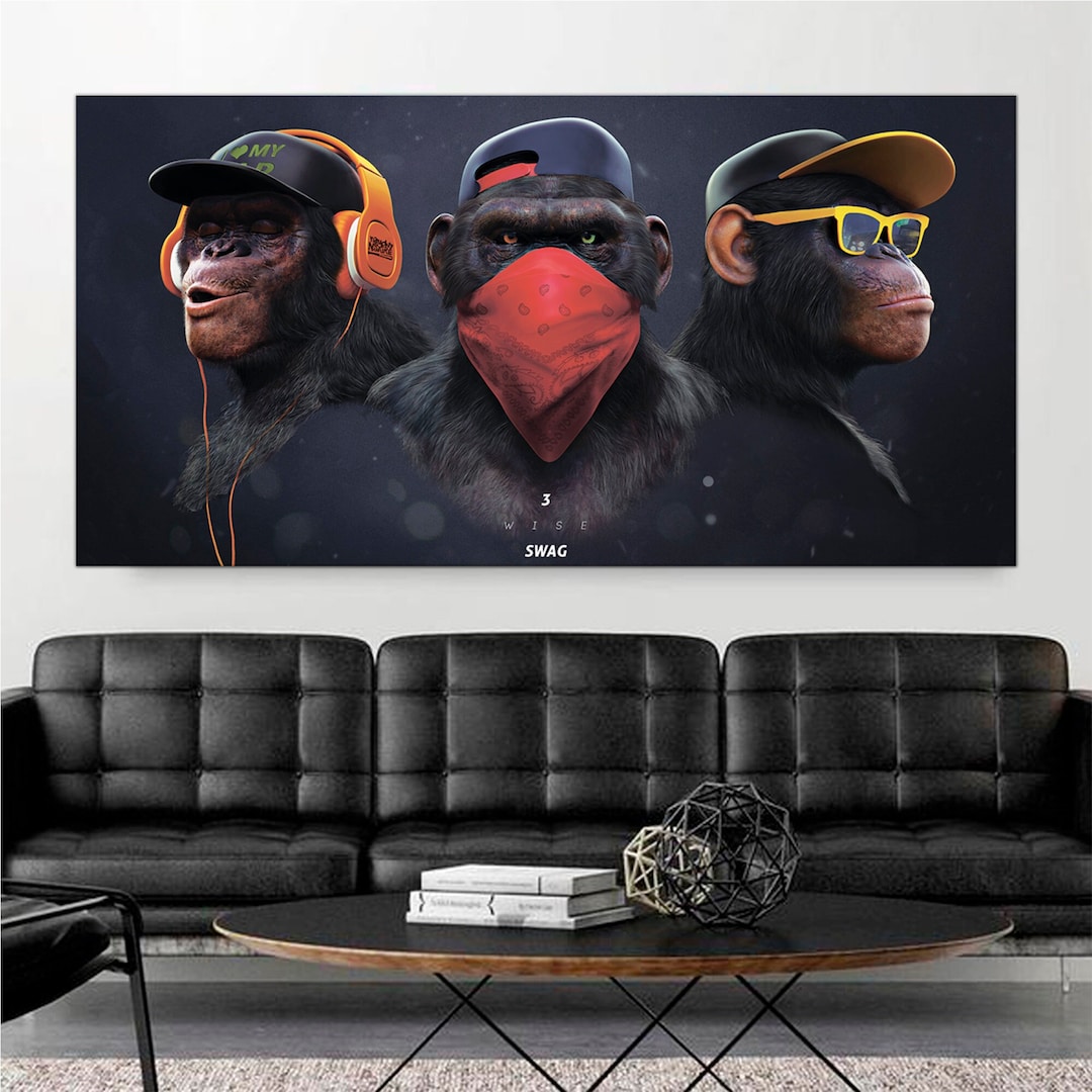 3 Wise Monkey Canvas Wall Art Living Room Extra Large Framed - Etsy