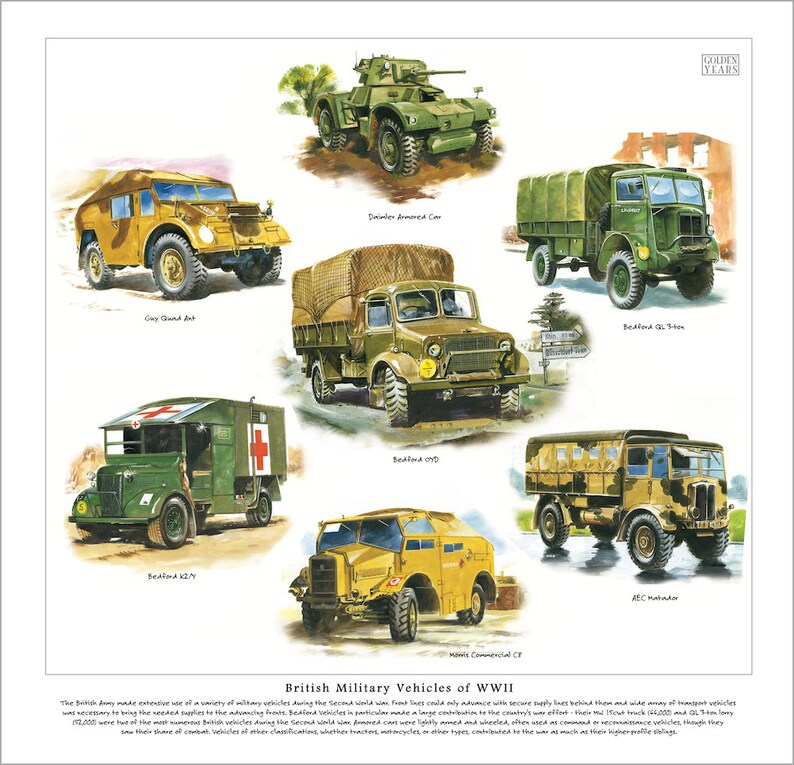 British Military Vehicles of WW2 Fine Art Print daimler Armoured Car ...