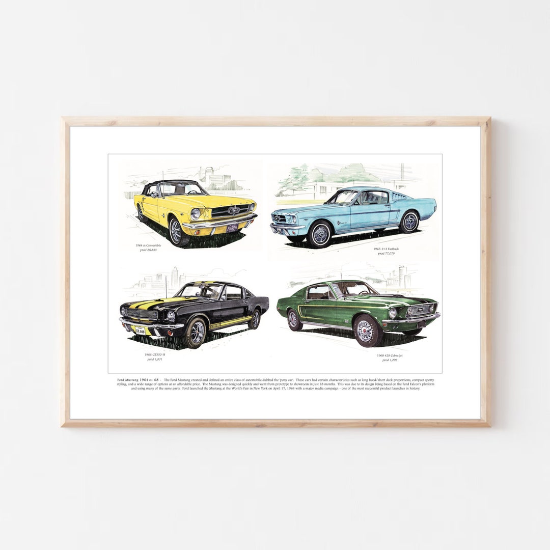 Ford Mustang 1964-1968 Fine Art Print featuring Convertible, Fastback ...