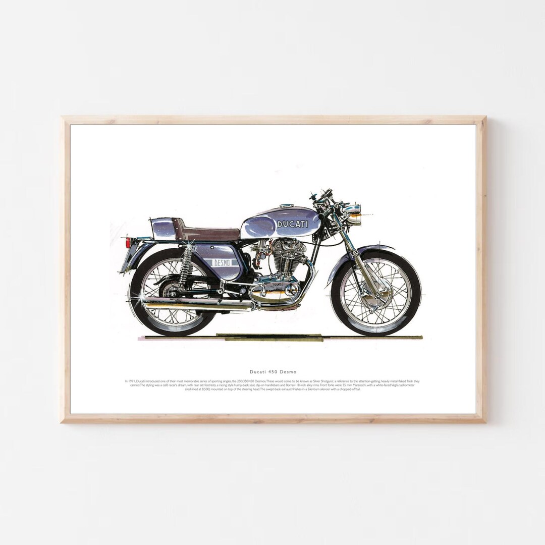Ducati 450 Desmo Fine Art Print classic Motorbike Silver Shotgun Cafe ...