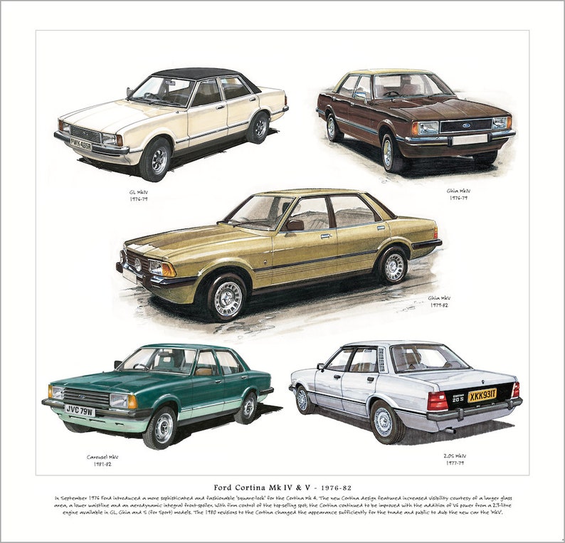 Classic Ford Cortina Mk 4 & Mk 5 1976-82 Fine Art Print featuring GL ...