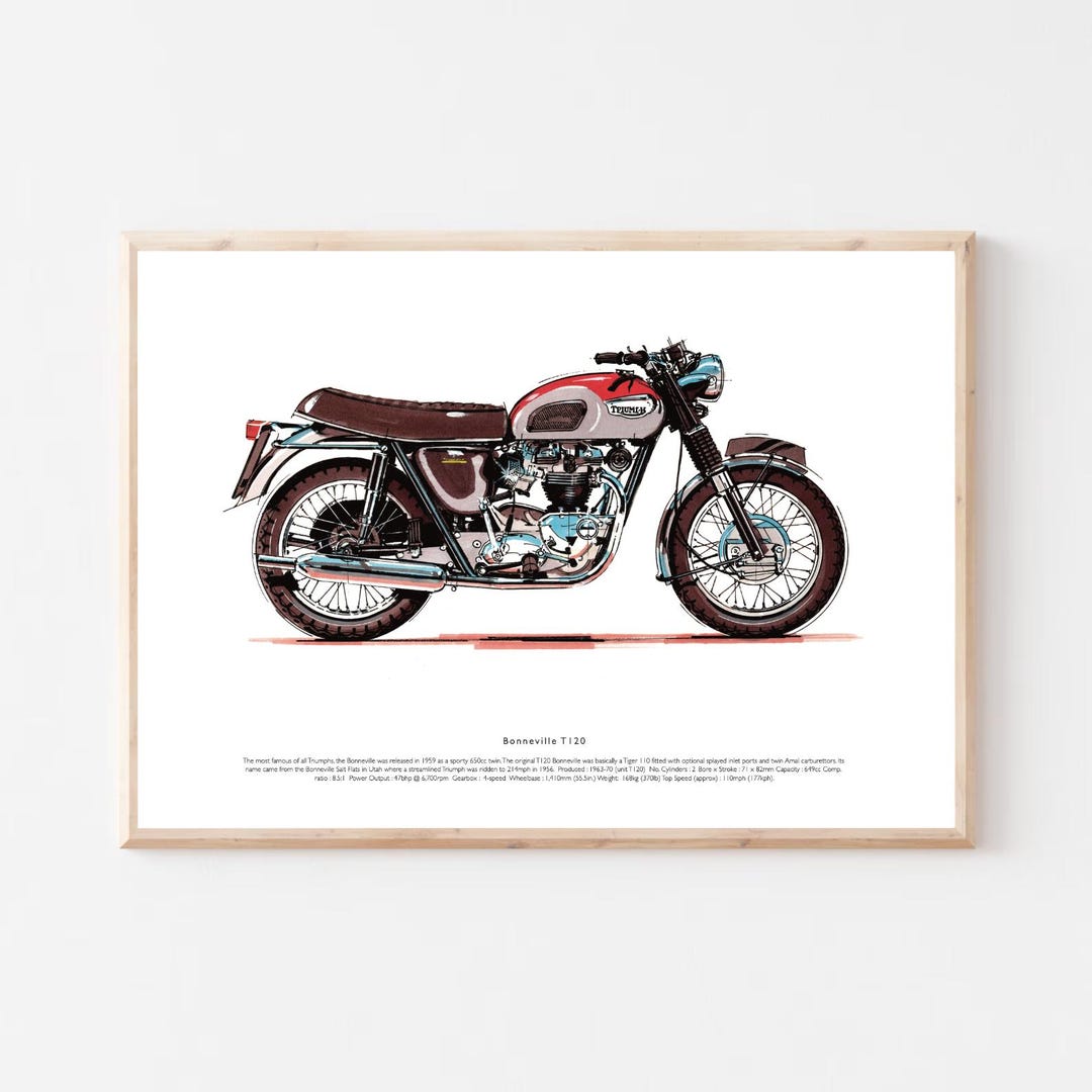 Triumph Bonneville T120 Fine Art Print classic British Motorbike 650cc ...