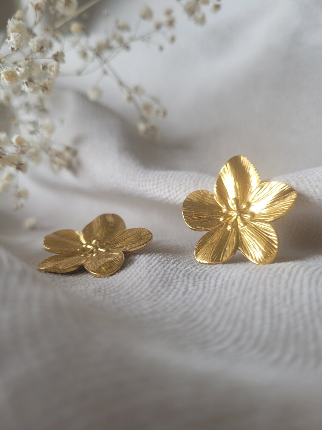 Large Gold Flower Earrings, Wedding Earrings, Christmas Gift for Women ...