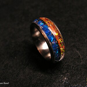 1111 Twin Flame Ring, Titanium 8mm, Fire and Ice Rings Orange Blue Opal ...
