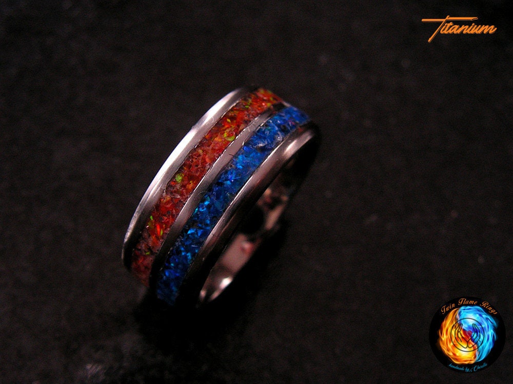 1111 Twin Flame Ring Titanium 8mm Fire and Ice Rings Orange | Etsy