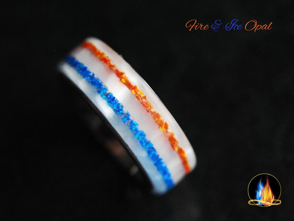 Fire and Ice Ring Inlaid With Orange Blue Opals 8mm Stainless - Etsy Canada