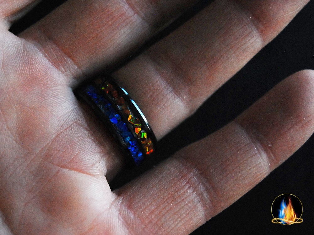 Fire and Ice Ring Black Ceramic Band 8mm Twin Flame Rings | Etsy