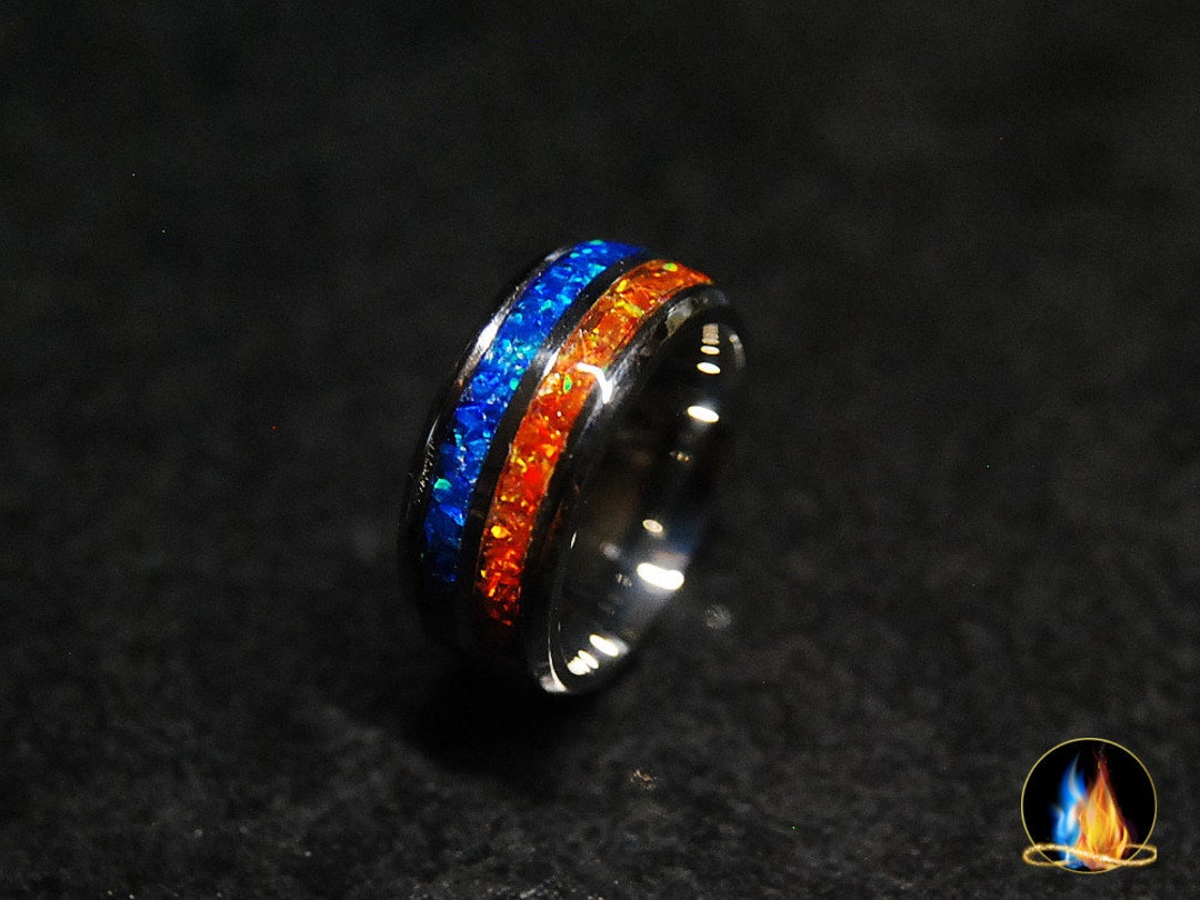 1111 Twin Flame Stainless Steel Crushed Opal Fire and Ice 8mm Double ...