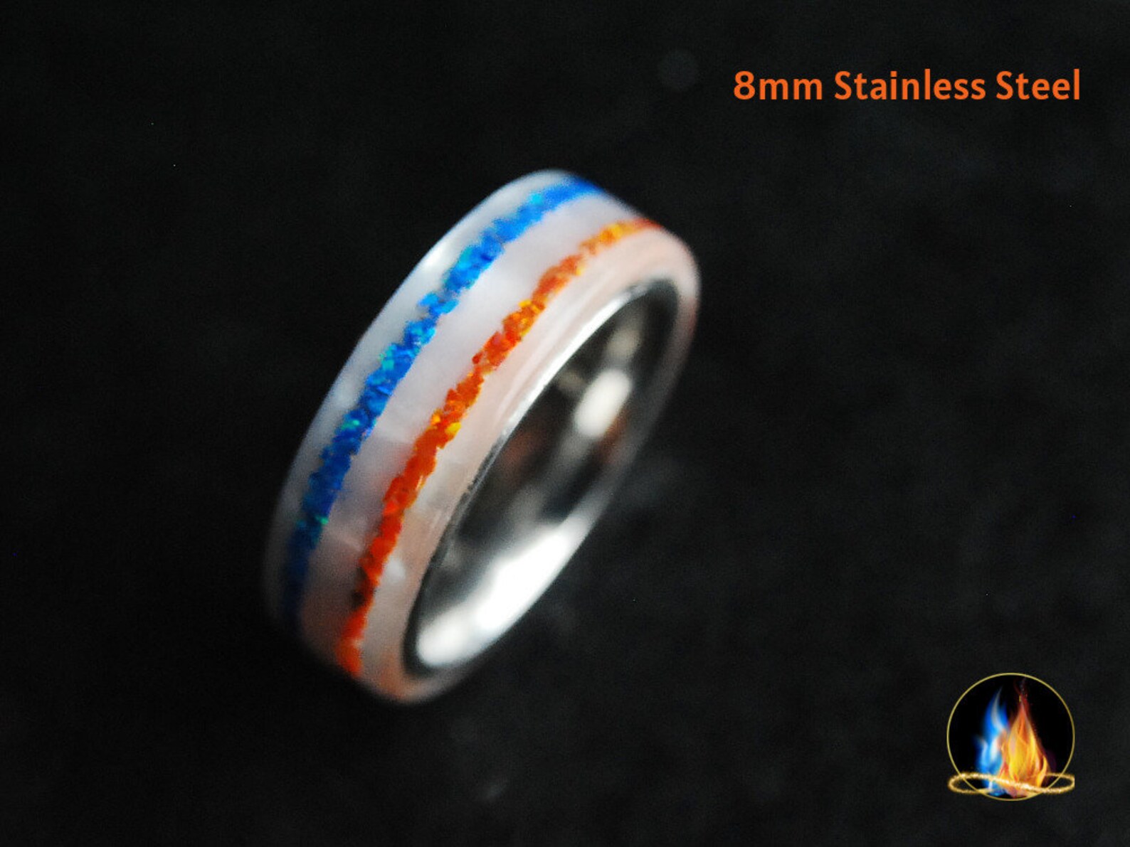 Fire and Ice Ring Inlaid With Orange Blue Opals 8mm Stainless - Etsy Canada