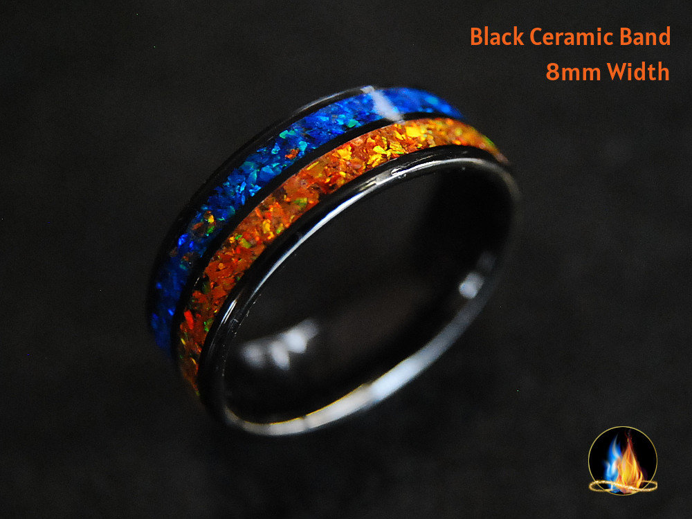 Fire and Ice Ring Black Ceramic Band 8mm Twin Flame Rings | Etsy
