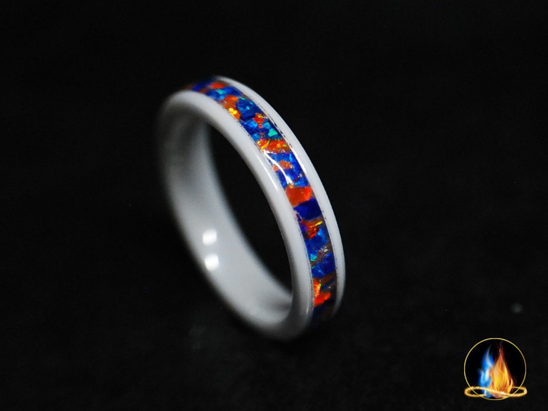 White Ceramic Band 4mm Twin Flame Jewelry, Fire N Ice Ring on Bello ...
