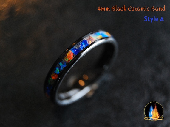Twin Flame Jewelry Fire N Ice Ring on Black Ceramic Band 4mm - Etsy