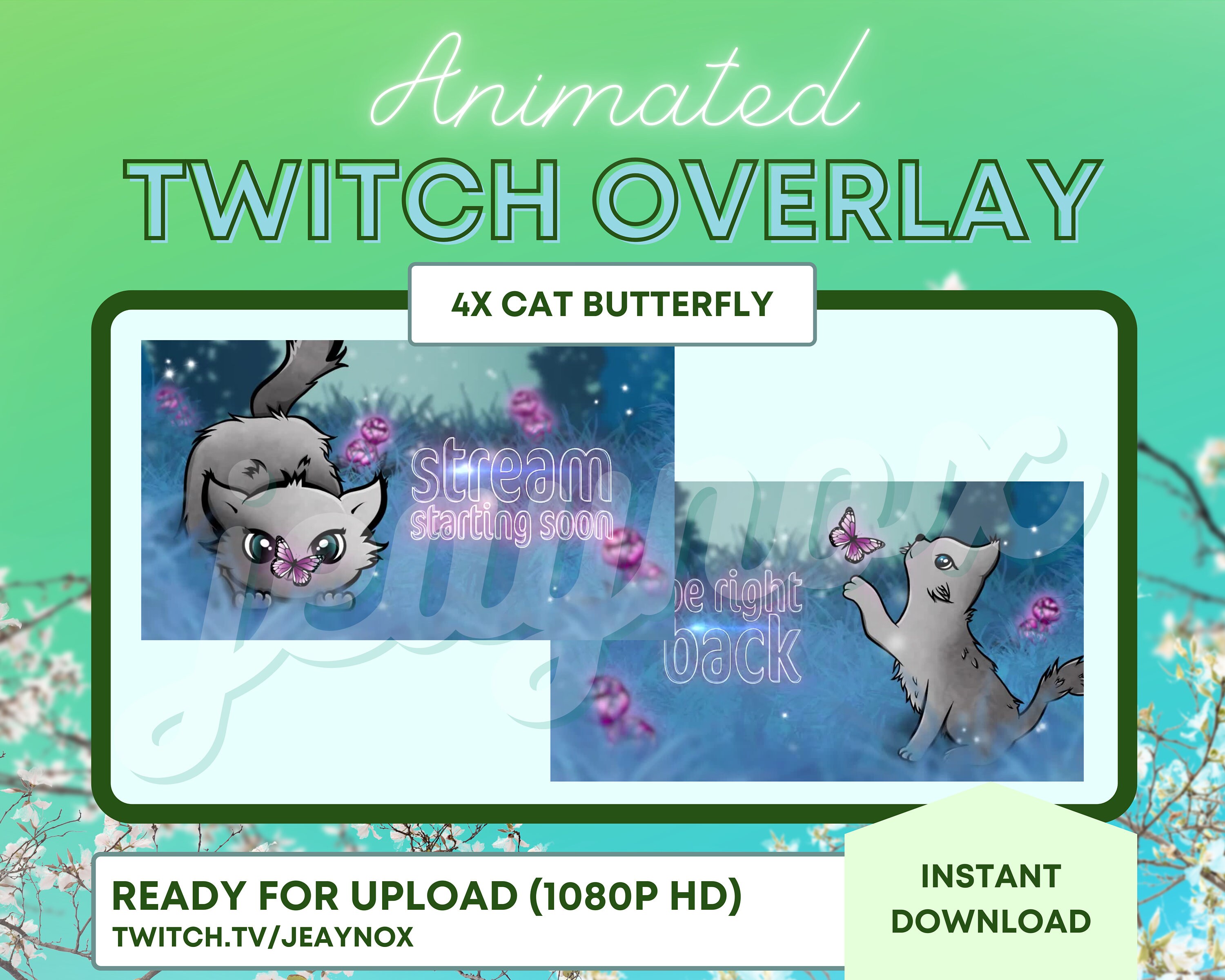 4x Animated Kawaii Magic CAT OVERLAYS and SCENES Stream Starting, Be ...