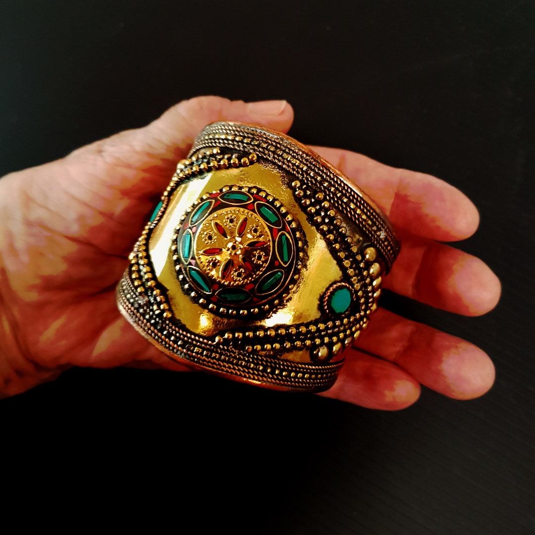 Vintage Medieval Style Bronze Cuff Bracelet. Set With Tibetan Turquoise ...