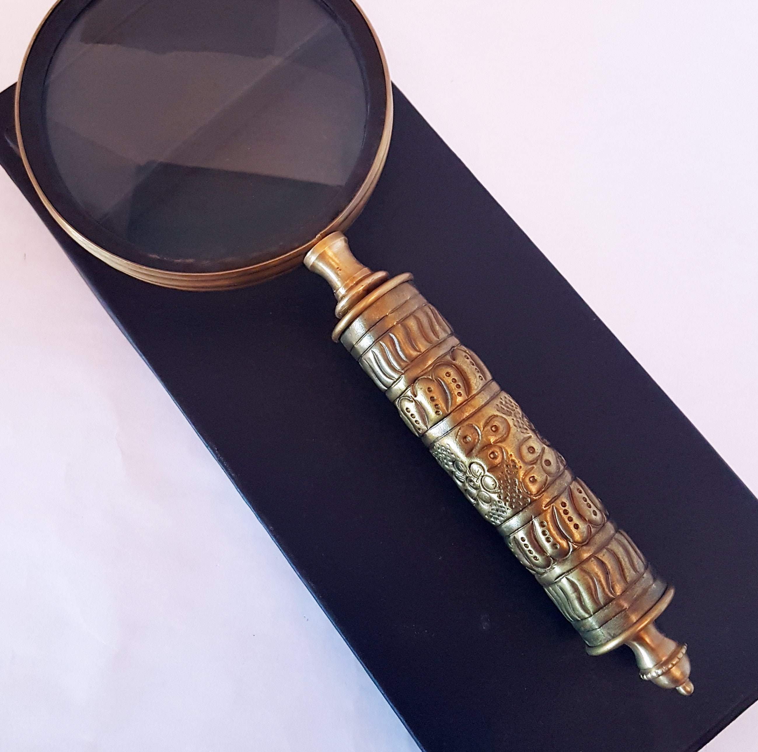 Vintage Style Magnifying Glass With a Medieval Look Tooled Brass Handle ...