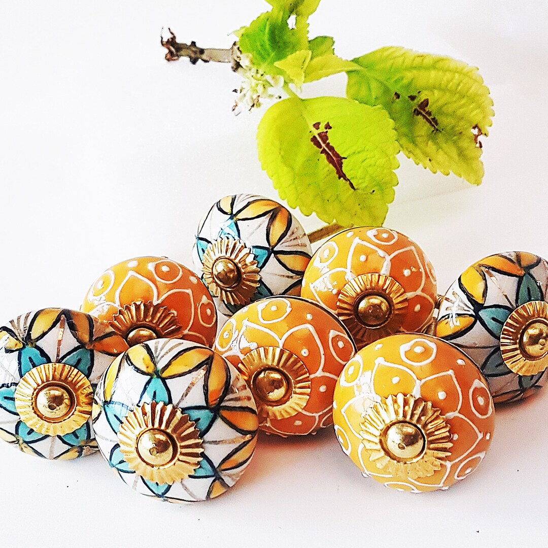 Set of 8 Colorful Cabinet Knob-drawer Pulls. Handpainted in Aquamarine ...