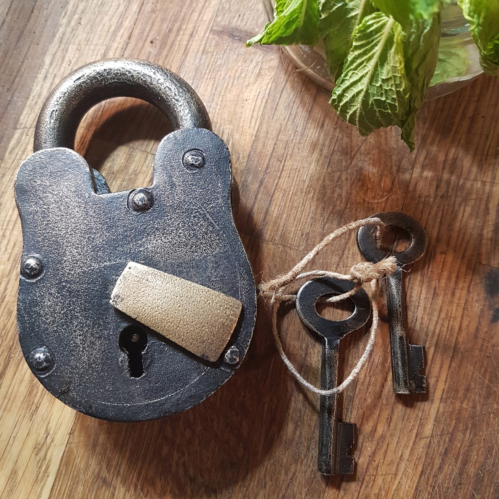 Antique Metal Pad Lock in Iron & Bronze. Padlock 4 by 3 Inches With 2 ...