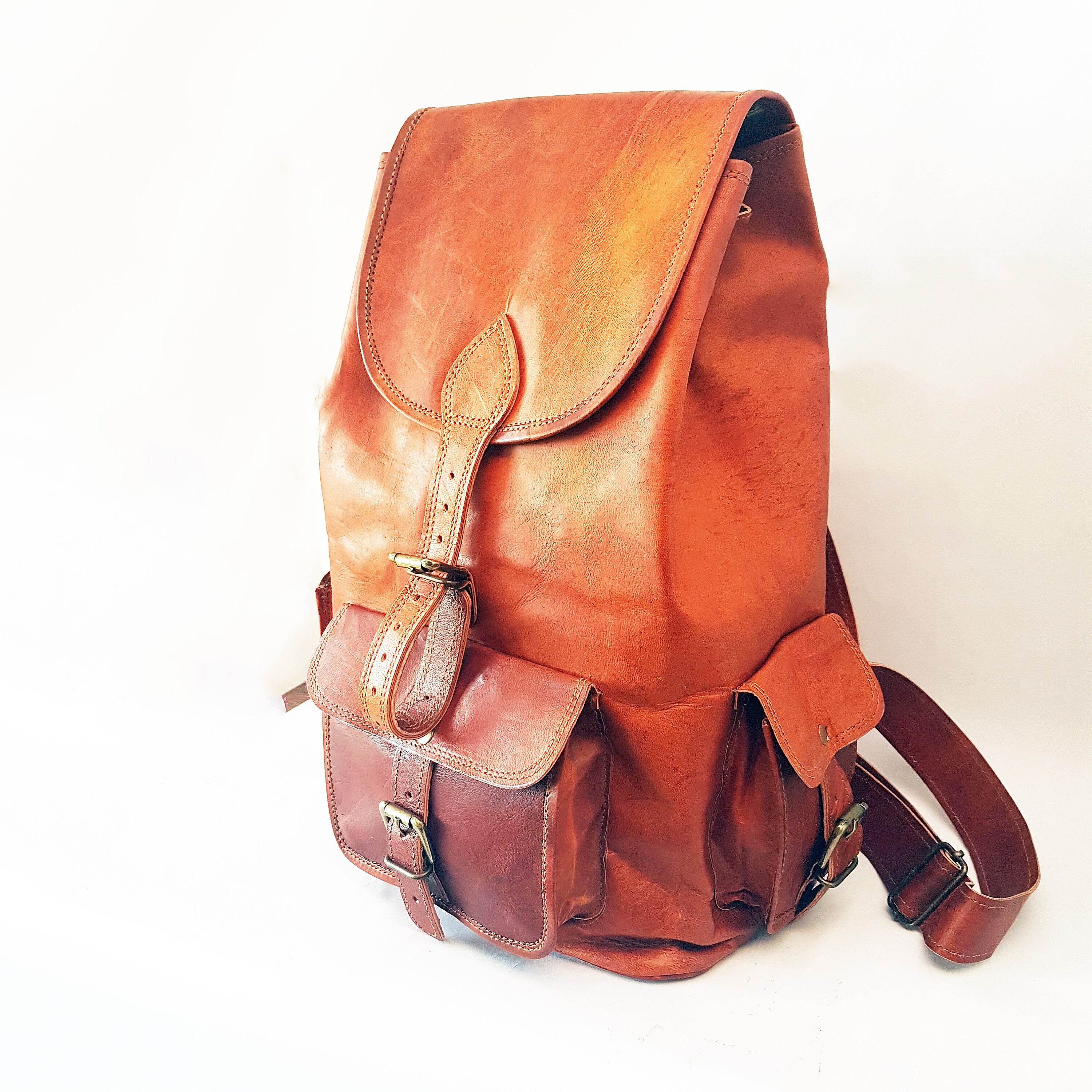 Handmade Leather Backpack With Solid Brass Buckles. Tall & Roomy for ...