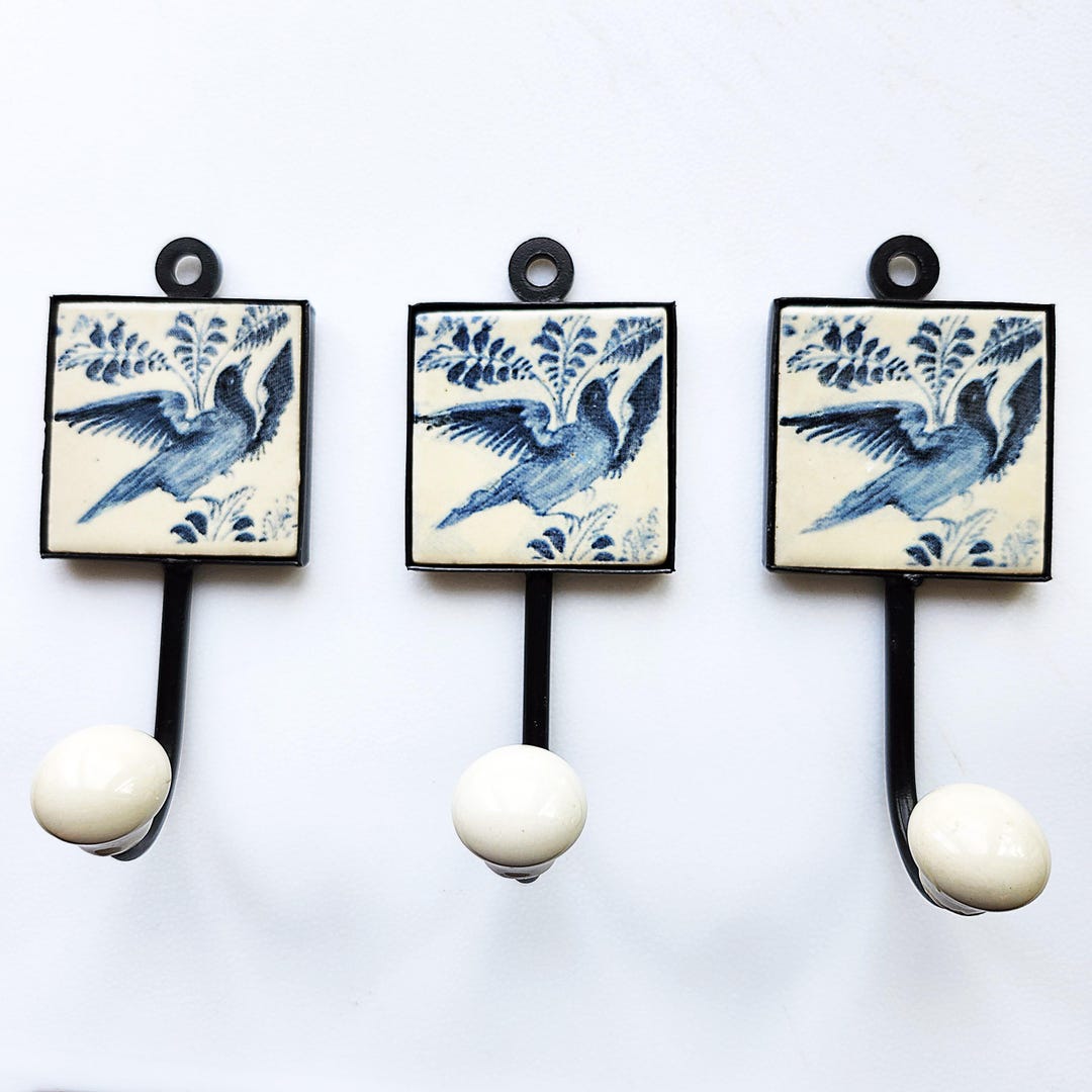 Set of 3 Vintage Style Delft Blue & White Home Decor Wall Hooks. 17th ...