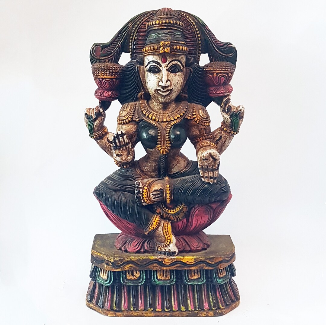 Vintage Wooden 4 Armed Laxmi 18 Inches High. Sculpted in Shishem Wood ...