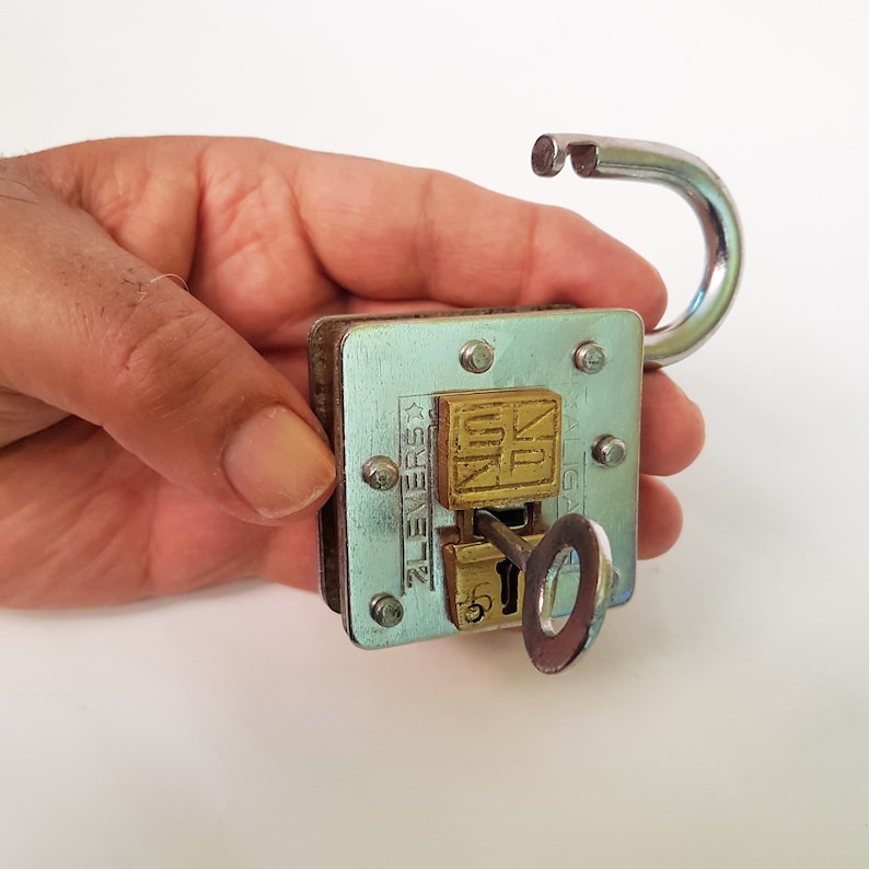 Pad Lock, Antique 2 Key Puzzle Lock. Functional Padlock With Tricky ...