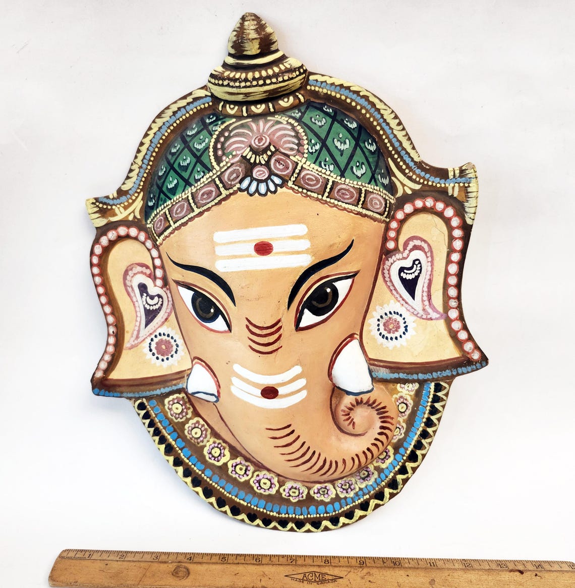 Vintage Ganesha Mask. Artisan Created and Hand Painted. Pastel Peach ...