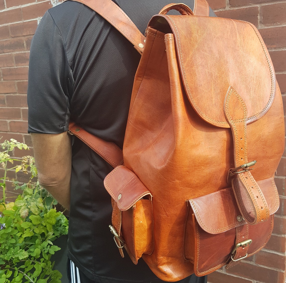 Handmade Leather Backpack With Solid Brass Buckles. Tall & Roomy for ...